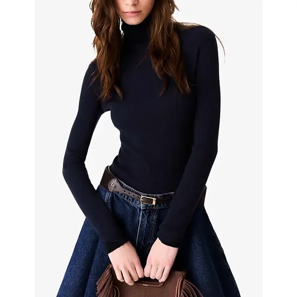 Maje High-neck Slim-fit Wool And Silk Jumper