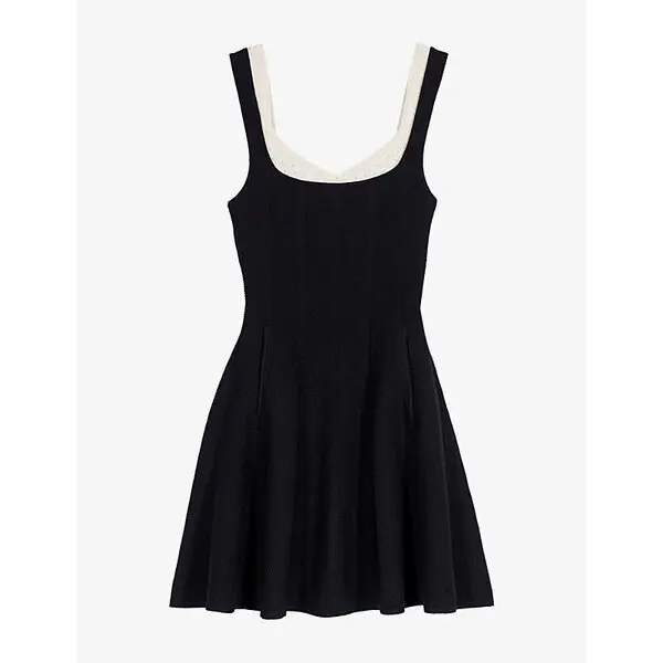 Maje Sleeveless Openwork-trim Knitted Mini Dress