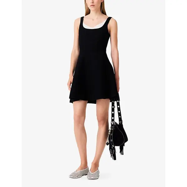 Maje Sleeveless Openwork-trim Knitted Mini Dress