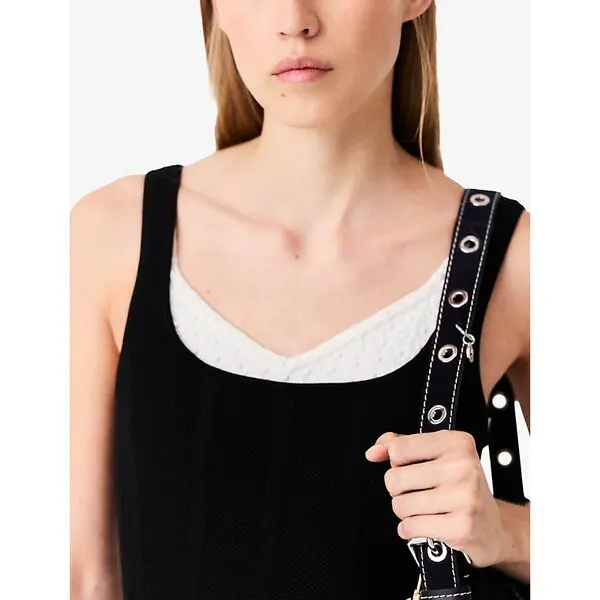 Maje Sleeveless Openwork-trim Knitted Mini Dress