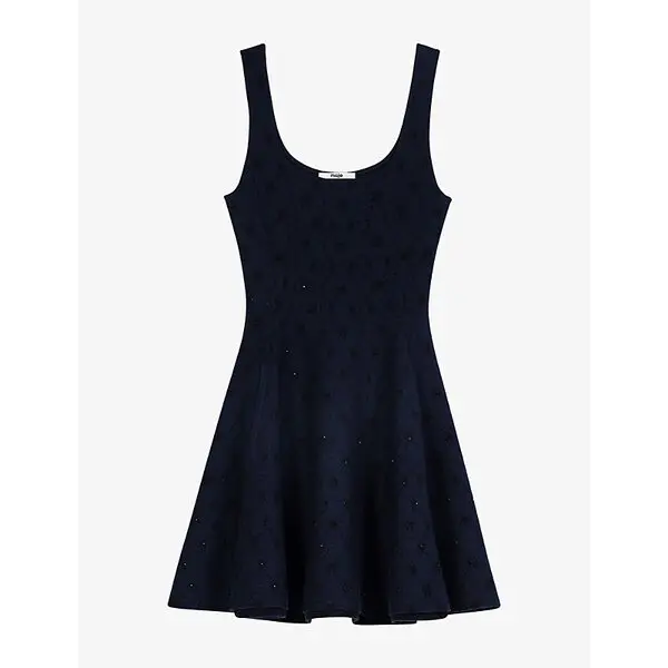 Maje Sequin-embellished Jacquard Woven Mini Dress - Navy