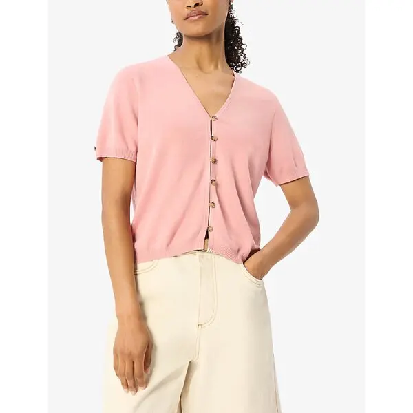 Whistles V-neck Short-sleeve Cotton-blend Top