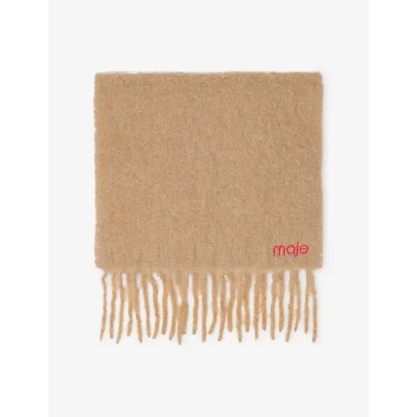 Maje Fringed Logo-embroidered Wool And Alpaca Scarf