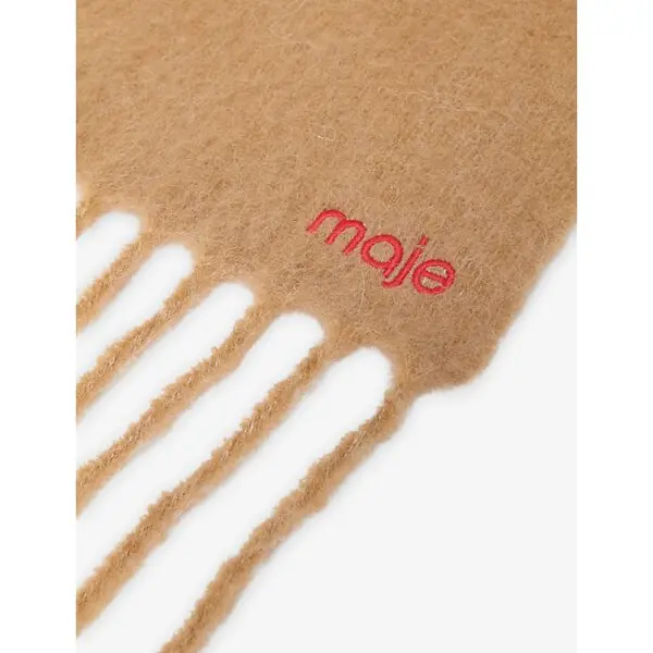 Maje Fringed Logo-embroidered Wool And Alpaca Scarf