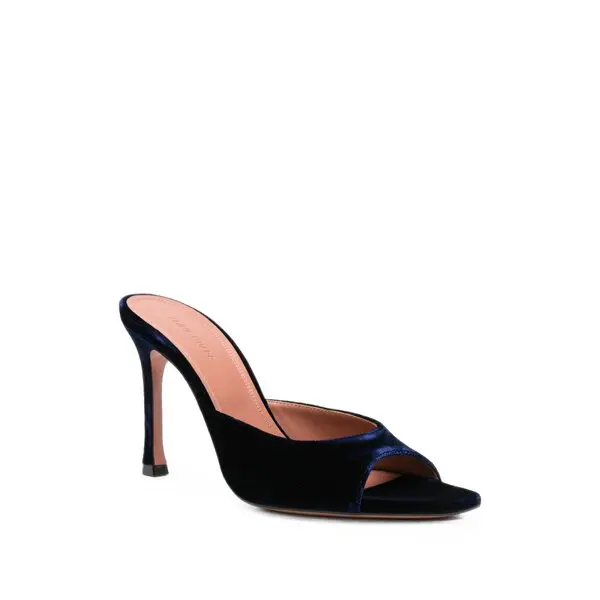 Amina Muaddi Velvet Open Toe High Stiletto Heel Mules