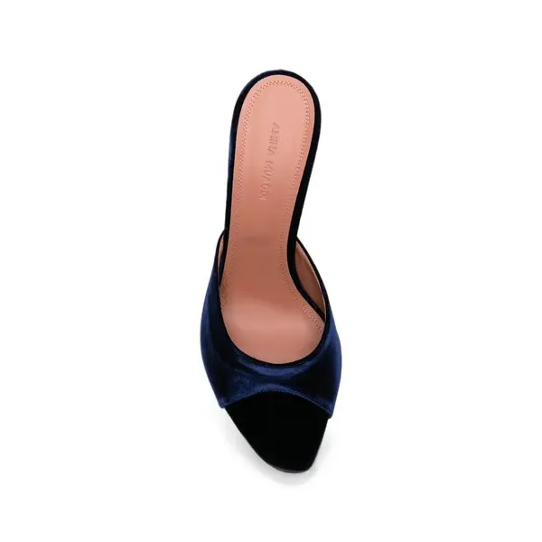 Amina Muaddi Velvet Open Toe High Stiletto Heel Mules