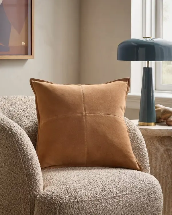 Quince Pieced Suede Pillow Cover - Camel