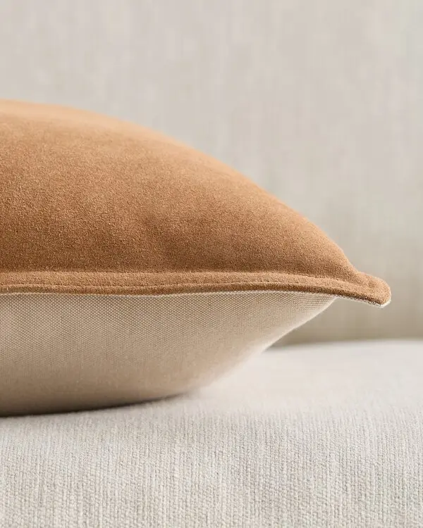 Quince Pieced Suede Pillow Cover - Camel