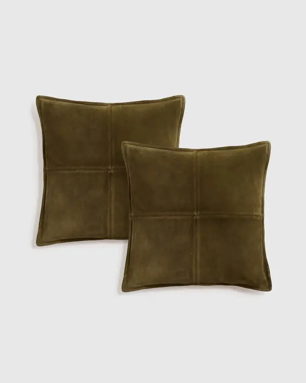 Quince Pieced Suede Pillow Cover - Olive