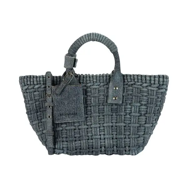 Balenciaga Bistro Xs Strap Basket Tote Bag Denim/black - Blue