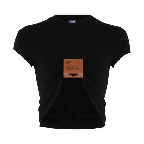 JEAN PAUL GAULTIER Stretch Viscose Jersey Tee With Leather Tag Detail