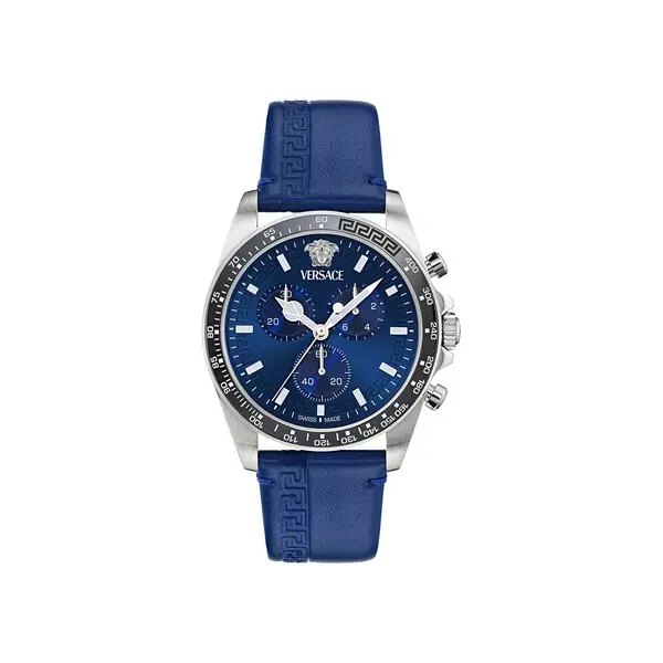 Versace Greca Chrono Wave Leather Watch 'stainless Steel