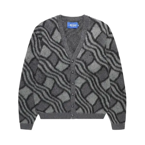 AWAKE NY Wavy Jacquard Cardigan 'charcoal - Grey