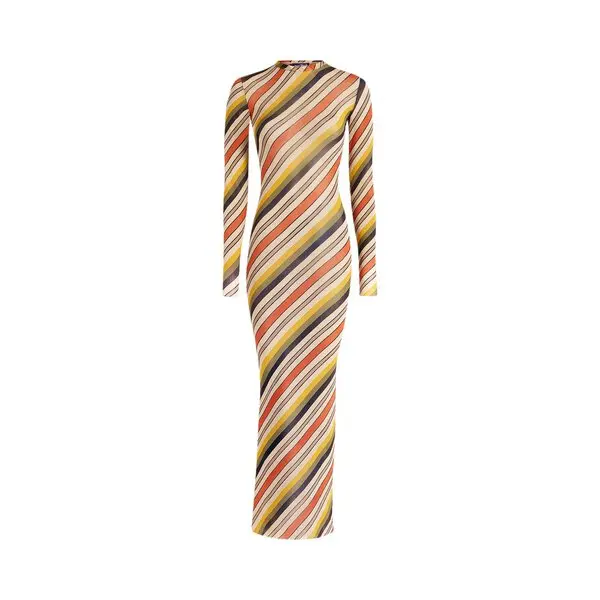 JEAN PAUL GAULTIER Retro Stripe Printed Mesh Long Dress
