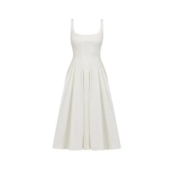 AVENUE 8 Square Neck Poplin Midi Dress - White