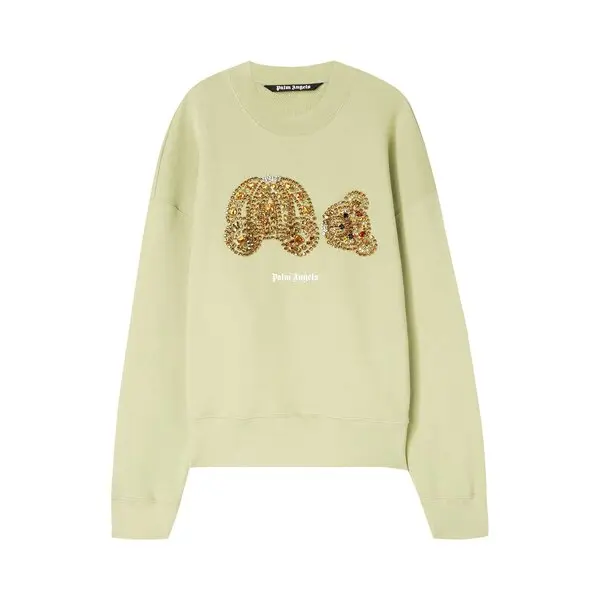 Palm Angels Rhinestone Bear Crewneck 'mint/gold - Green