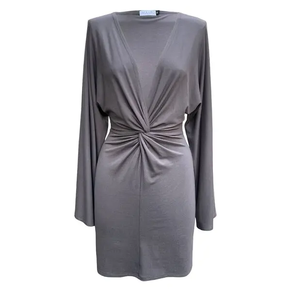 IMAATU Eclipse Knot Front Deep V-neck Sculpting Viscose Mini Dress