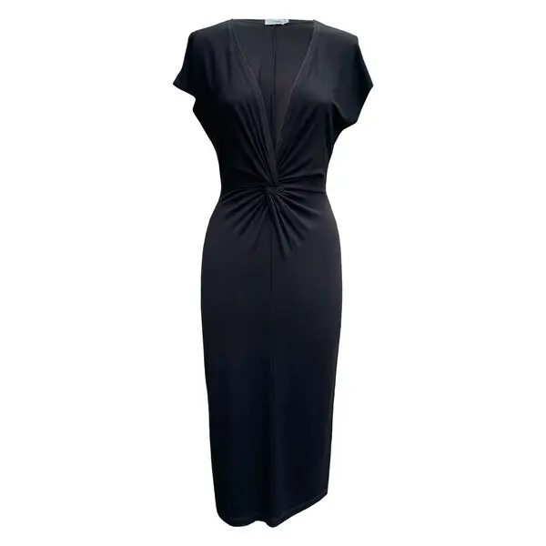IMAATU Masee Knot Front Extremely Deep V-neck Sculpting Elastic Viscose Midi Dress