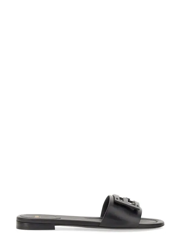 Fendi Leather Slide Sandals - Black