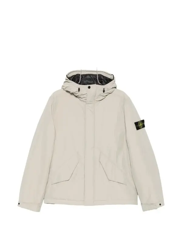 Stone Island Zip-front Coat With Button Closure And Sleeve Badge
