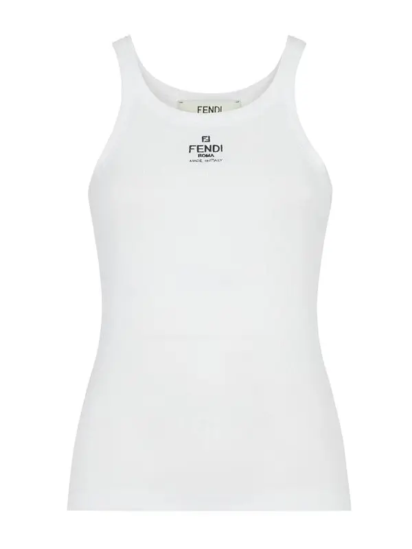 Fendi Style Embroidered Logo Cotton Top With Stretch