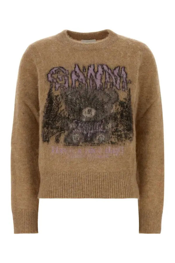 GANNI Brushed Alpaca Teddy Sweater - Camel