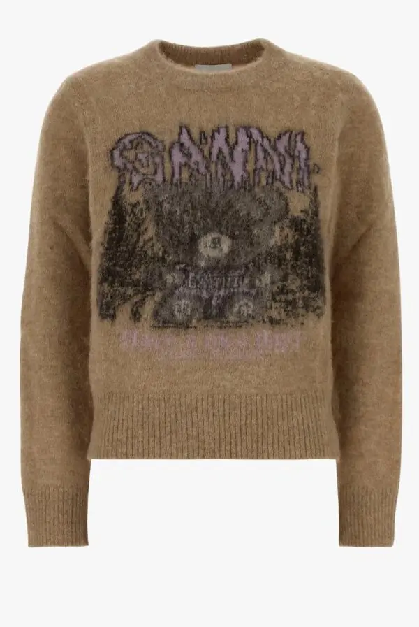 GANNI Brushed Alpaca Teddy Sweater - Camel