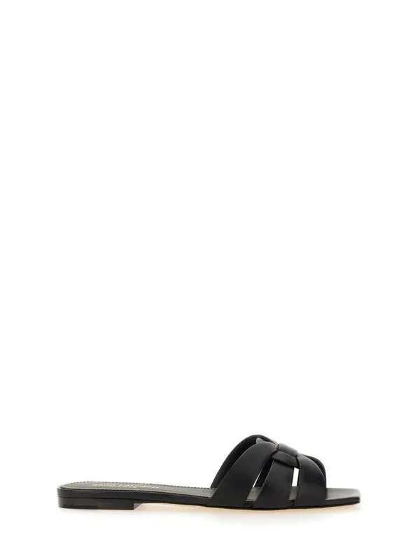 Saint Laurent Tribute Leather Flat Sandals - Black