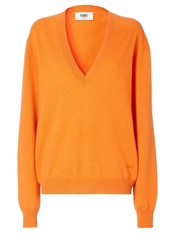 Fendi Cashmere V-neck Sweater - Orange