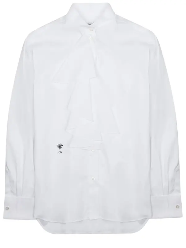Dior Ruffle Front Button-up Blouse - White