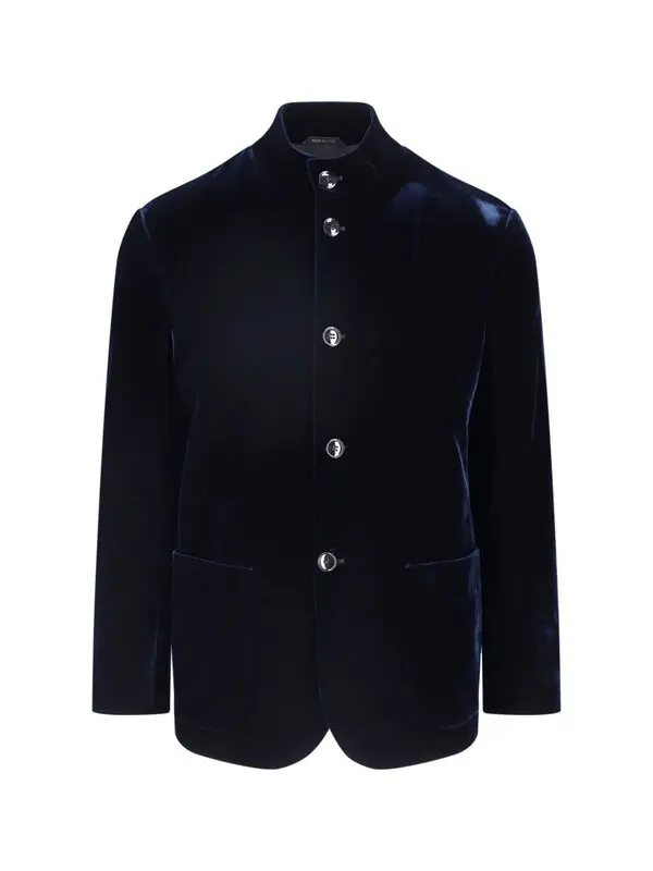 Giorgio Armani S Velvet Mandarin Collar Jacket - Blue