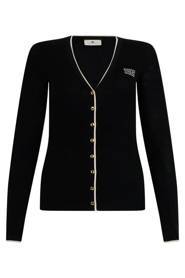 Elisabetta Franchi Wool-blend Button-front Cardigan - Black
