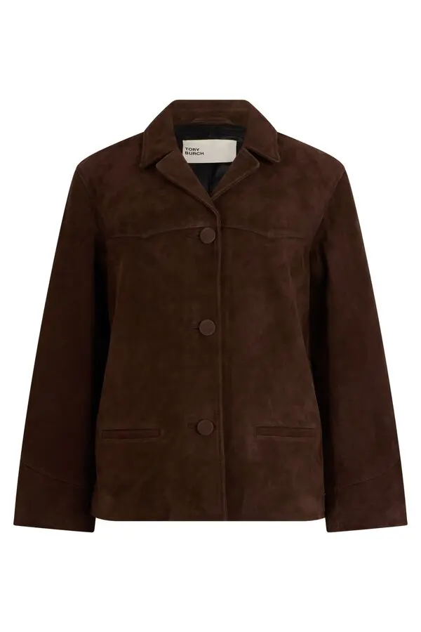 Tory Burch Goat Leather Button-front Jacket With Classic Collar