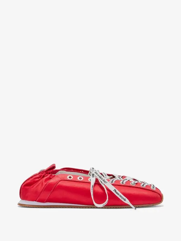 GANNI Lace-up Flat Shoes With Printed Laces And Pull Tabs - Rosso