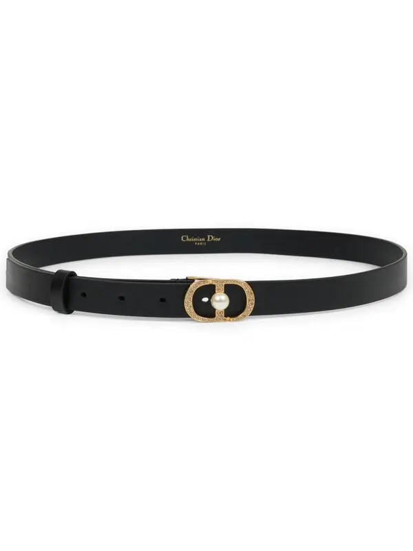 Dior Calf Leather Belt With Crystal-accented Brass Hardware
