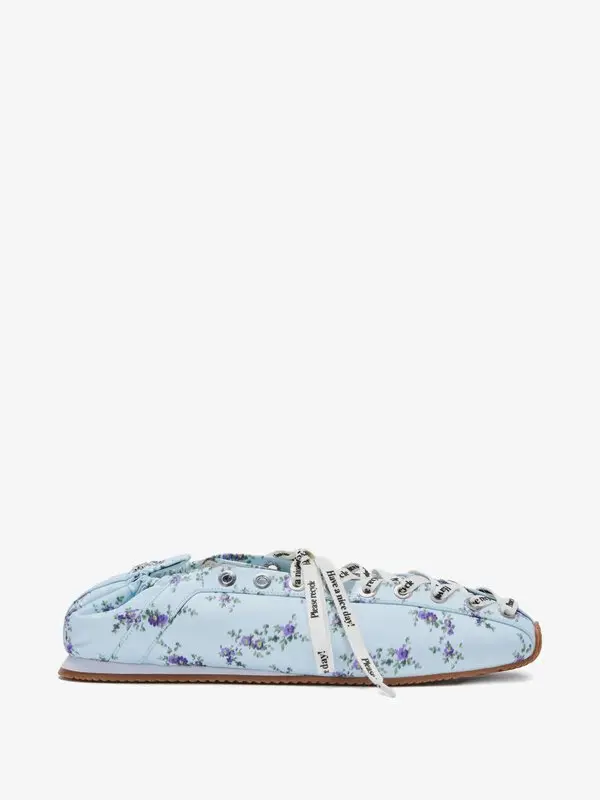 GANNI Lace-up Flat Sneakers With Printed Laces - Azzurro