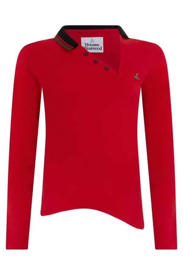 VIVIENNE WESTWOOD Long-sleeve Asymmetrical Neckline Polo Shirt - Red