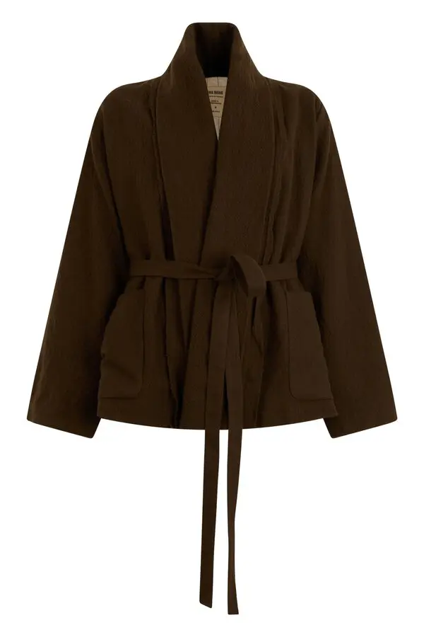 UMA WANG Virgin Wool Cape Jacket With Adjustable Waist Belt