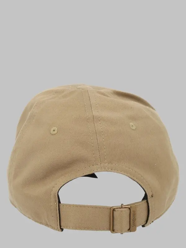 Saint Laurent Baseball Hat With Patch Detail In 100% Cotton - Beige