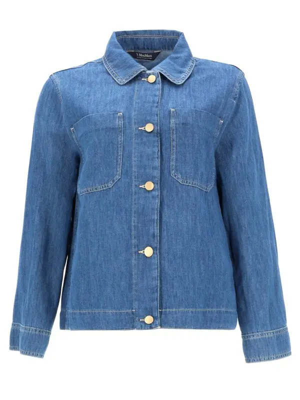 Max Mara Chambray Jacket In Cotton-linen Blend - Blue