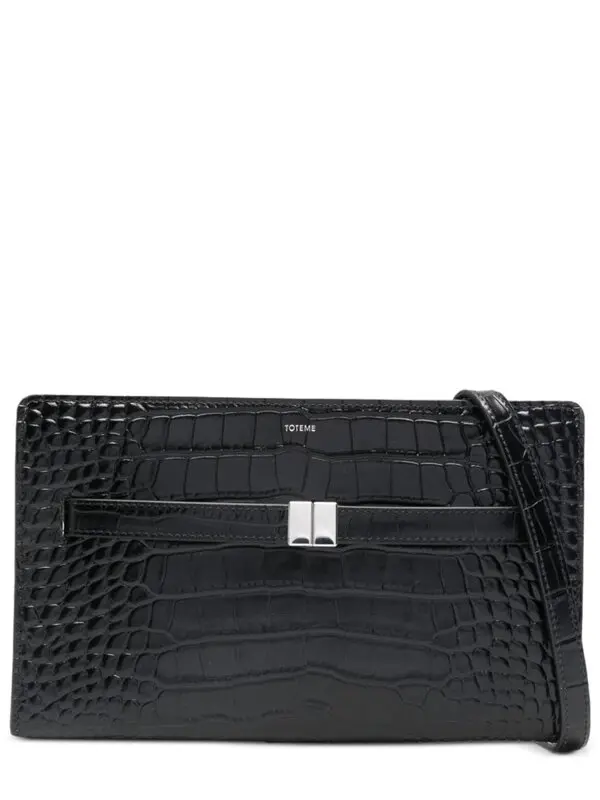 TOTEME Embossed Leather Shoulder Bag - Black