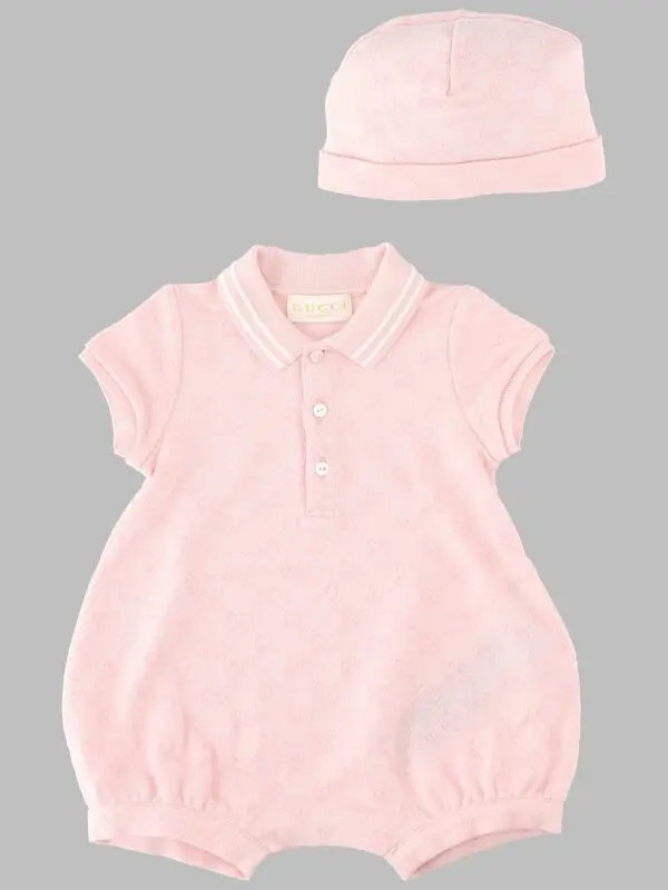 Gucci Baby Cotton Mini Bodysuit And Hat Set - Pink