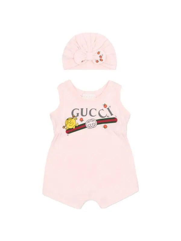 Gucci Baby Mini Bodysuit Set With Beanie Hat