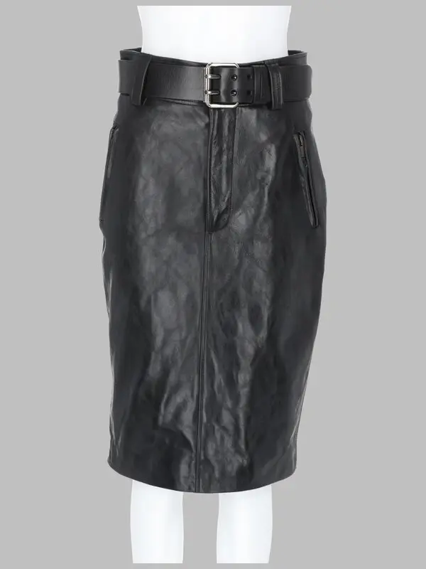 Saint Laurent Hammered Calfskin Pencil Skirt With Leather Belt - Black