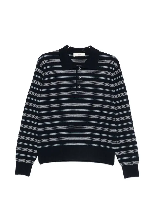 DUNST Wool Blend Striped Polo Shirt - Blue