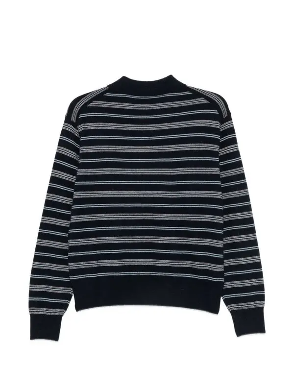 DUNST Wool Blend Striped Polo Shirt - Blue