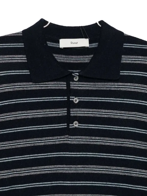 DUNST Wool Blend Striped Polo Shirt - Blue