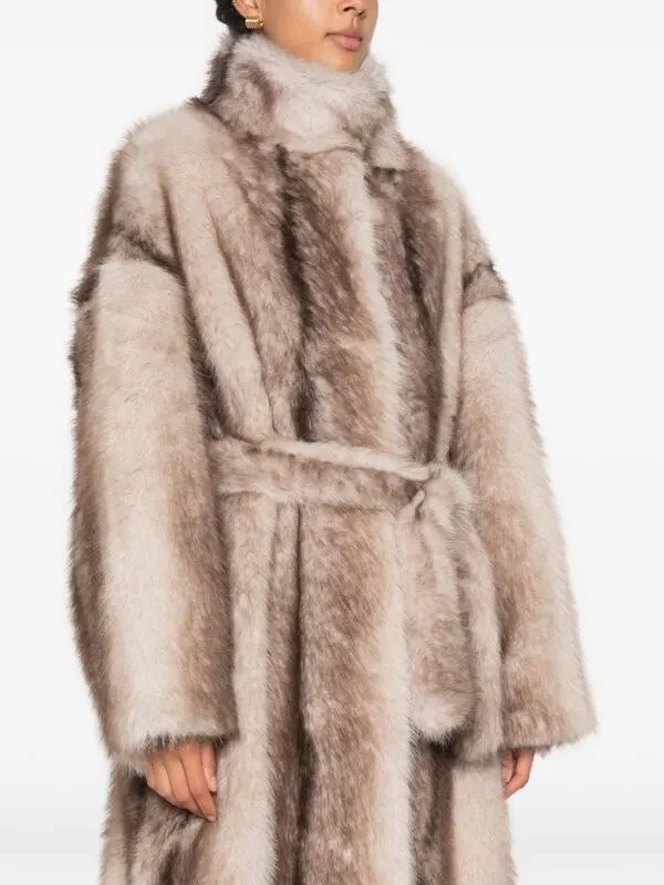 THE FRANKIE SHOP Ravello Faux Fur Long Coat - Grey