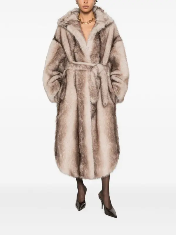 THE FRANKIE SHOP Ravello Faux Fur Long Coat - Grey