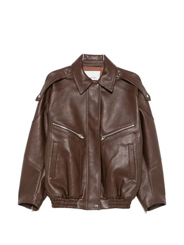 THE FRANKIE SHOP Hudson Faux Leather Bomber Jacket - Brown